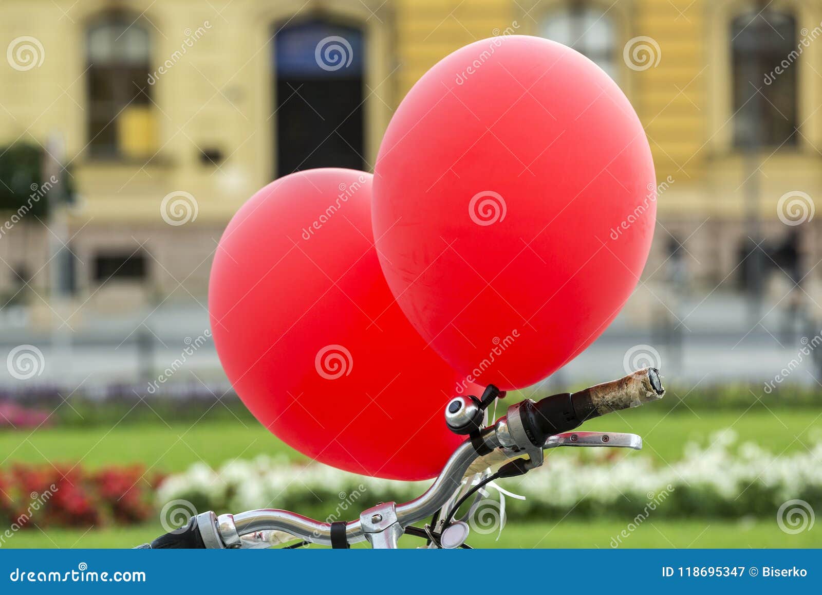 Two red balloons stock image. Image of bicycle, game - 118695347