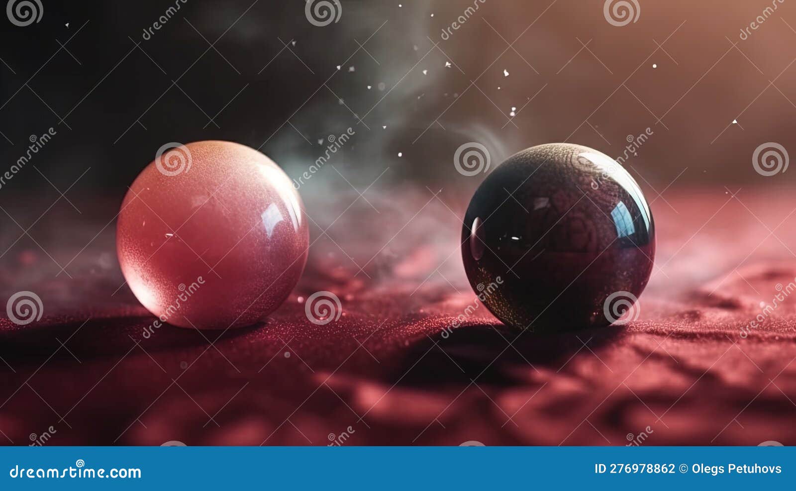 Two Red Balls on a Red Surface with a Black Background Stock ...