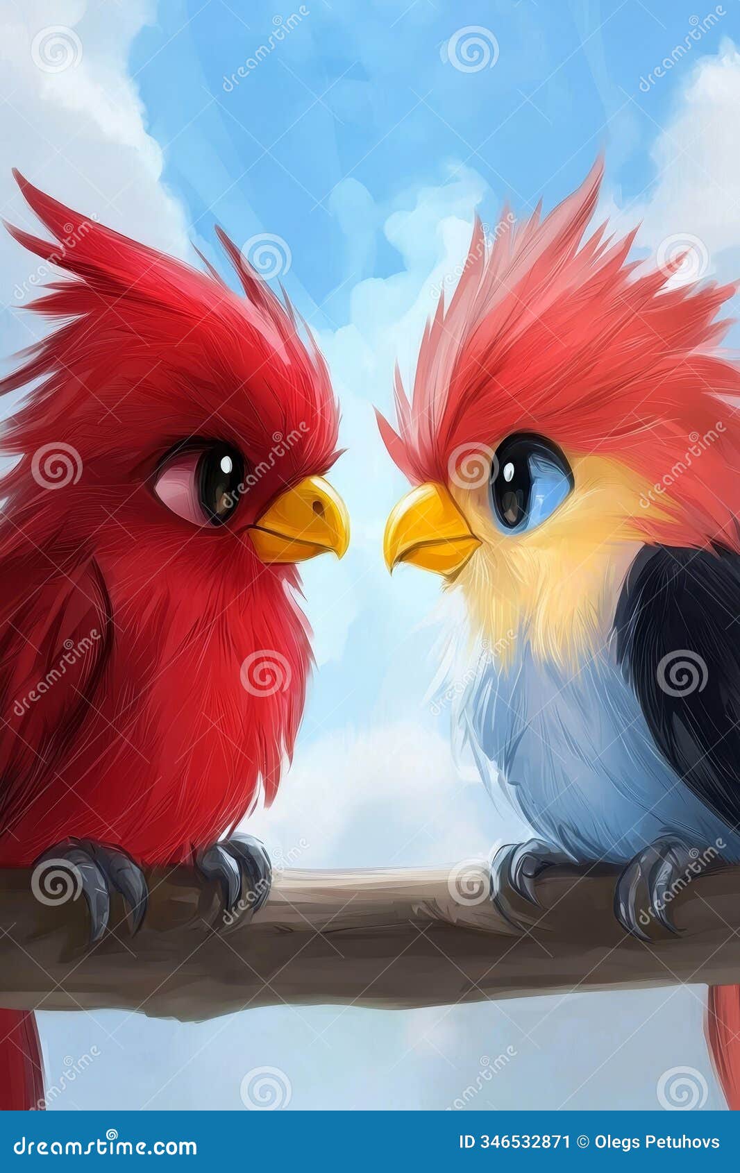 Two Red Birds Seated Side by Side on a Tree Branch Stock Image - Image ...