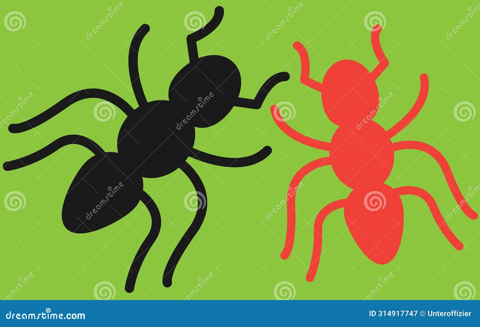 Two Red and Black Ants Outline Shape Silhouette Olive Green Backdrop ...