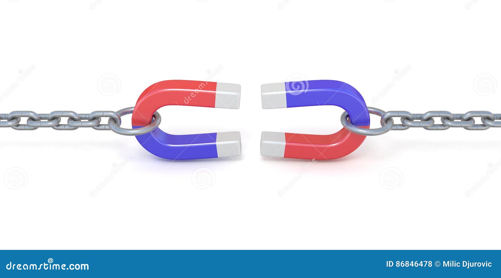 Two Red and Blue Horseshoe Magnet on Chains 3D Stock Illustration ...