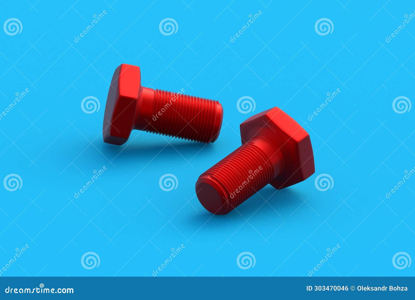 Two Red Bolts on Blue Background. Construction Materials. Industrial ...