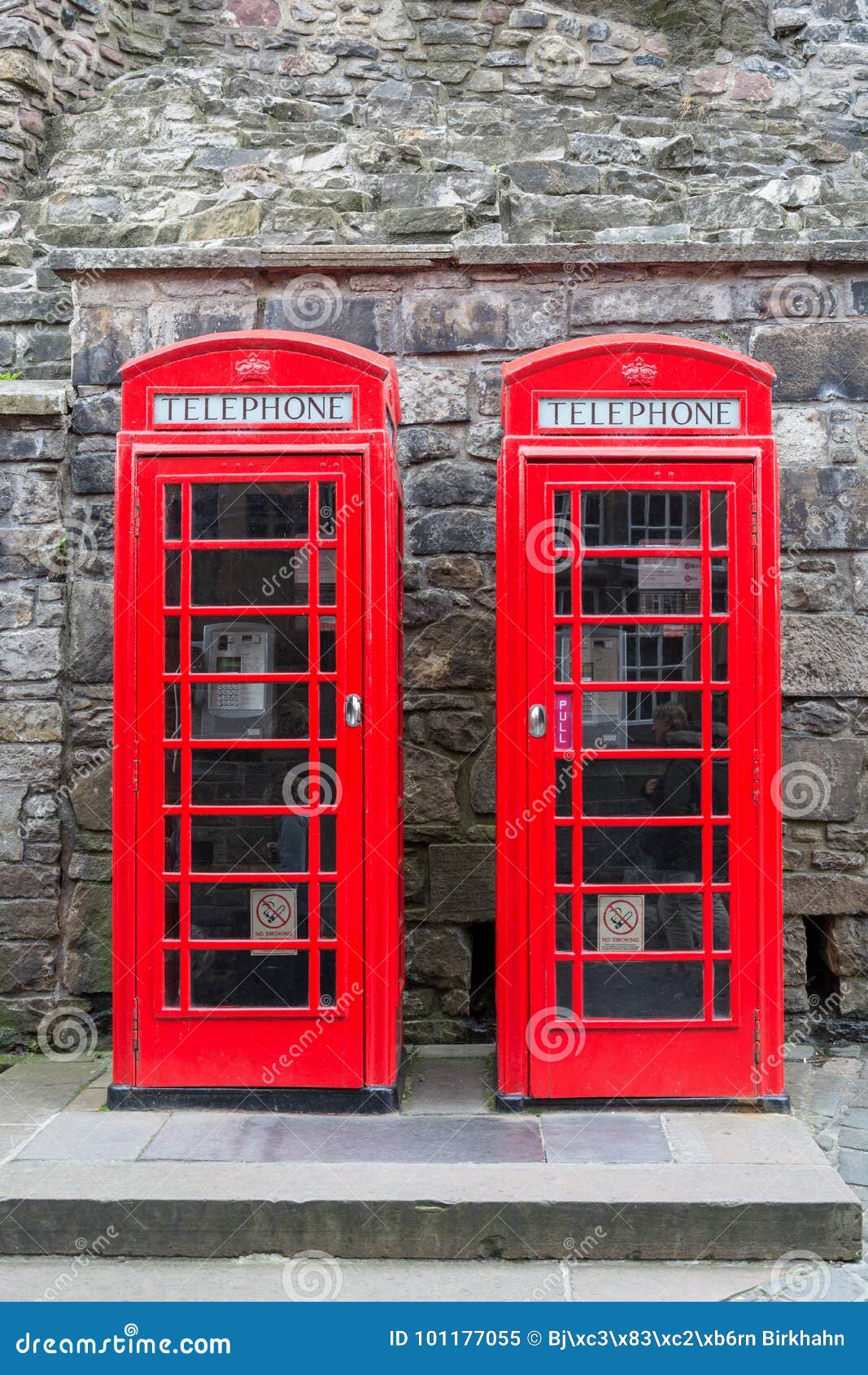 Two Red British Telephone Boxes from the Front Stock Image - Image of ...