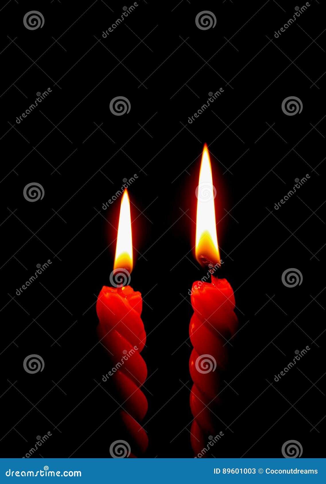 Two Red Candles Burning on the Black Background Stock Image - Image of ...