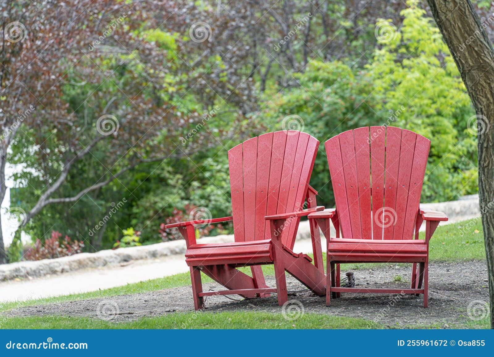 Two Red Chairs in a Public Park Stock Photo - Image of park, chairs ...