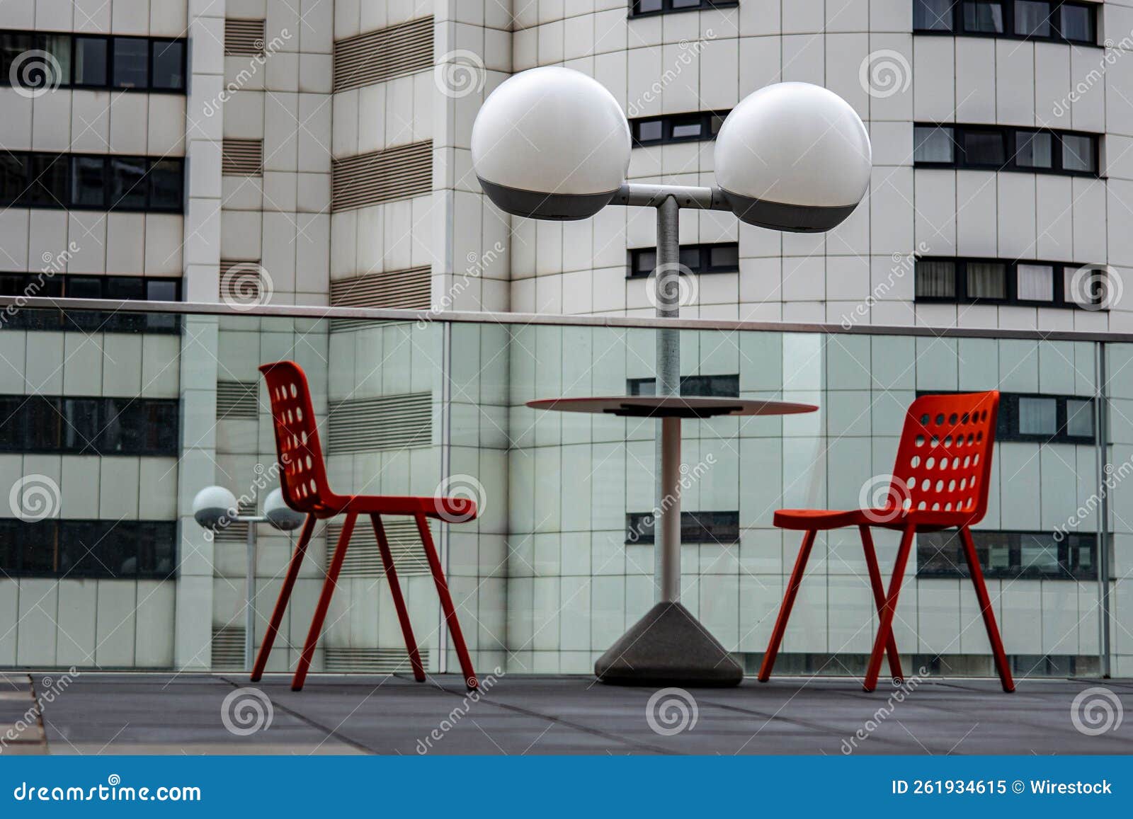 Two Red Chairs on the Top Floor Stock Image - Image of view, empty ...