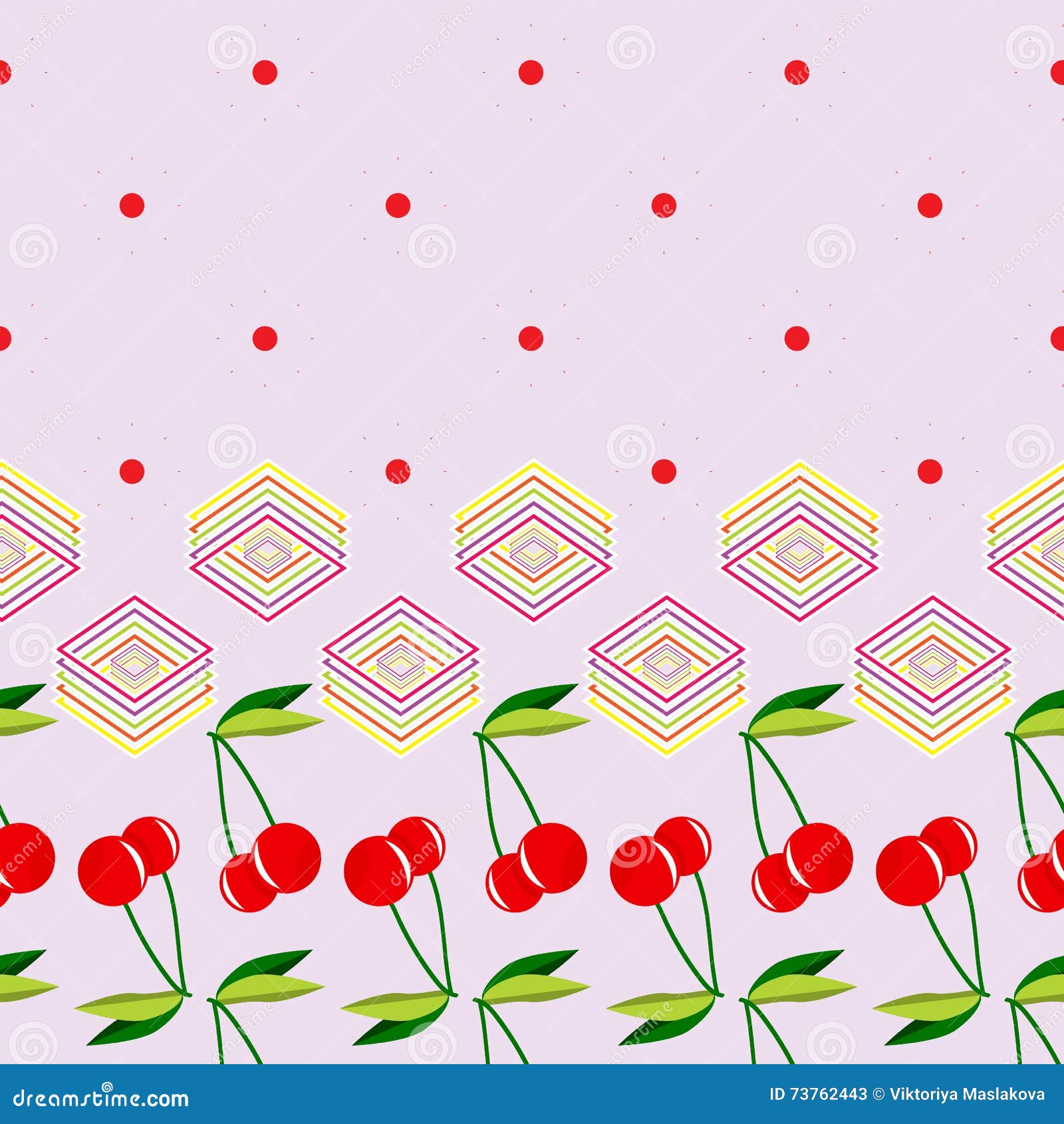 Two Red Cherries with Leaves and Geometric Elements Pattern Stock ...