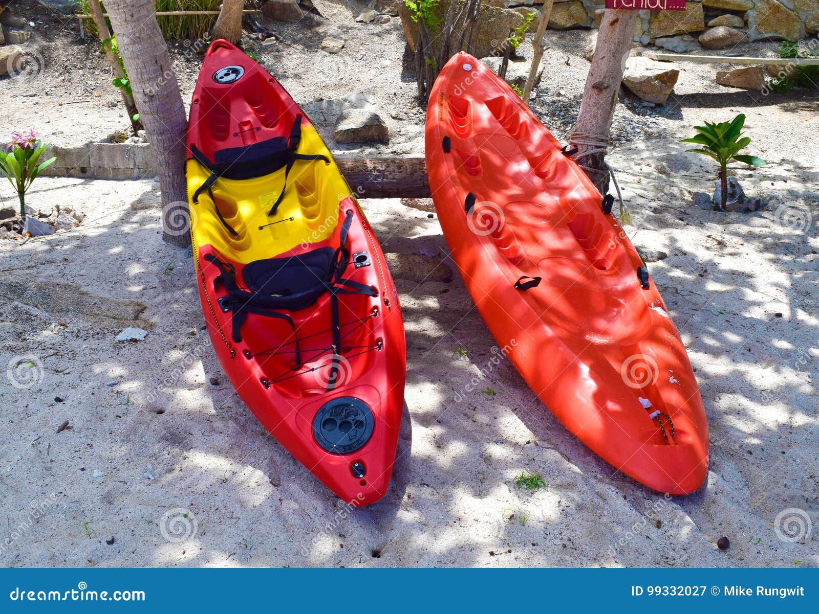Two Red Color of Kayak on the Beach Stand by for Adventure Stock Image ...