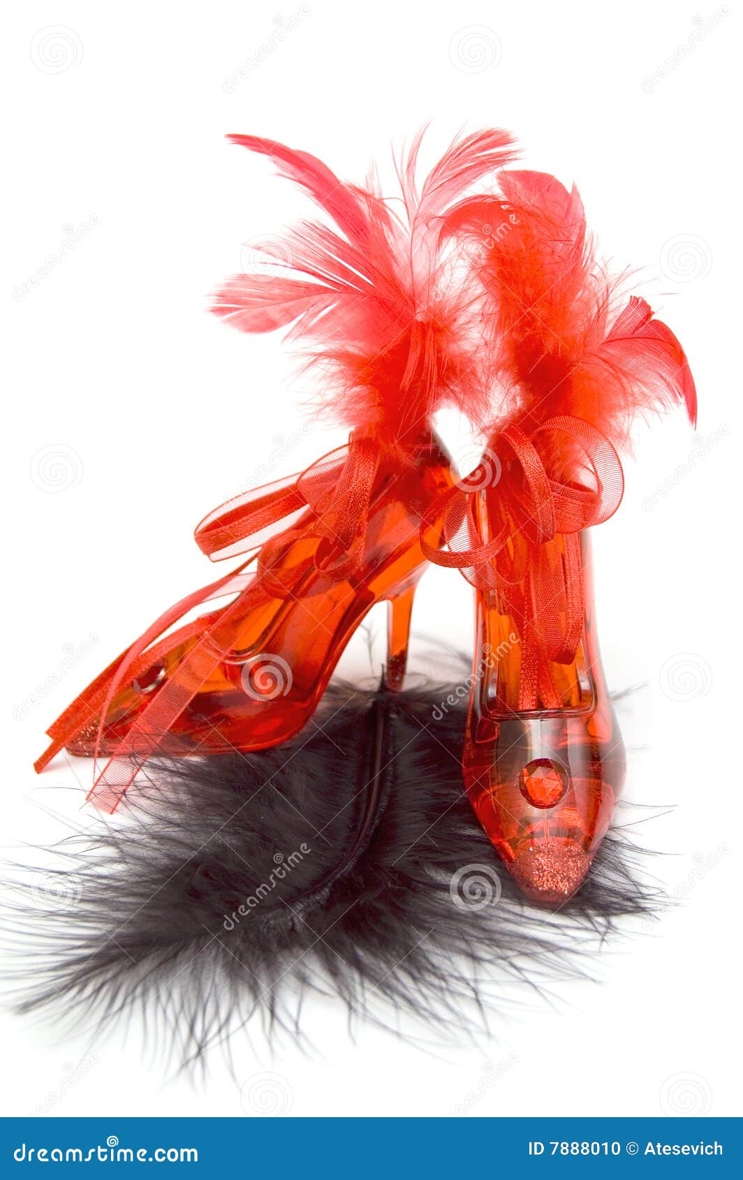 Two Red Crystal Slippers with Feathers Stock Photo - Image of heels ...