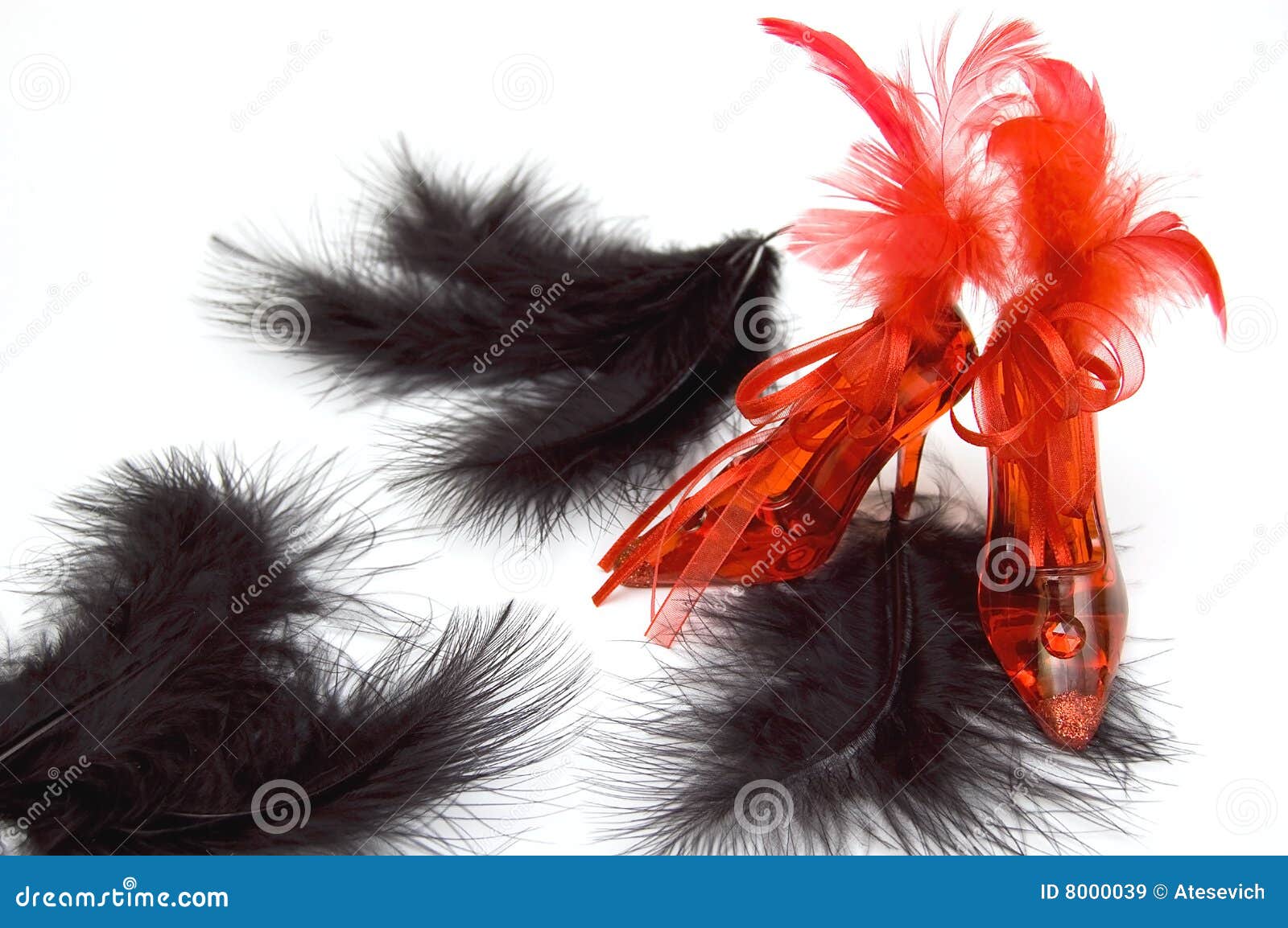 Two Red Crystal Slippers with Feathers Stock Image - Image of bauble ...
