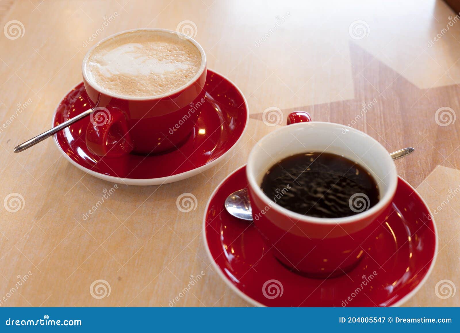 Two Red Cups of Coffee on the Table Stock Image - Image of capuccino ...