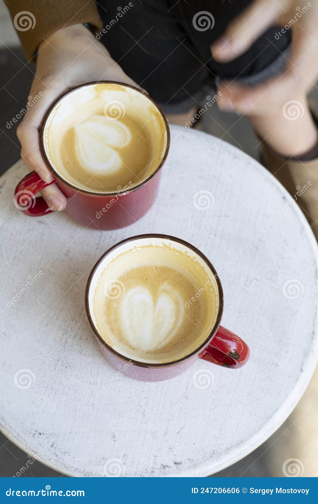 Two Red Cups of Coffee on the Table Stock Photo - Image of drinking ...