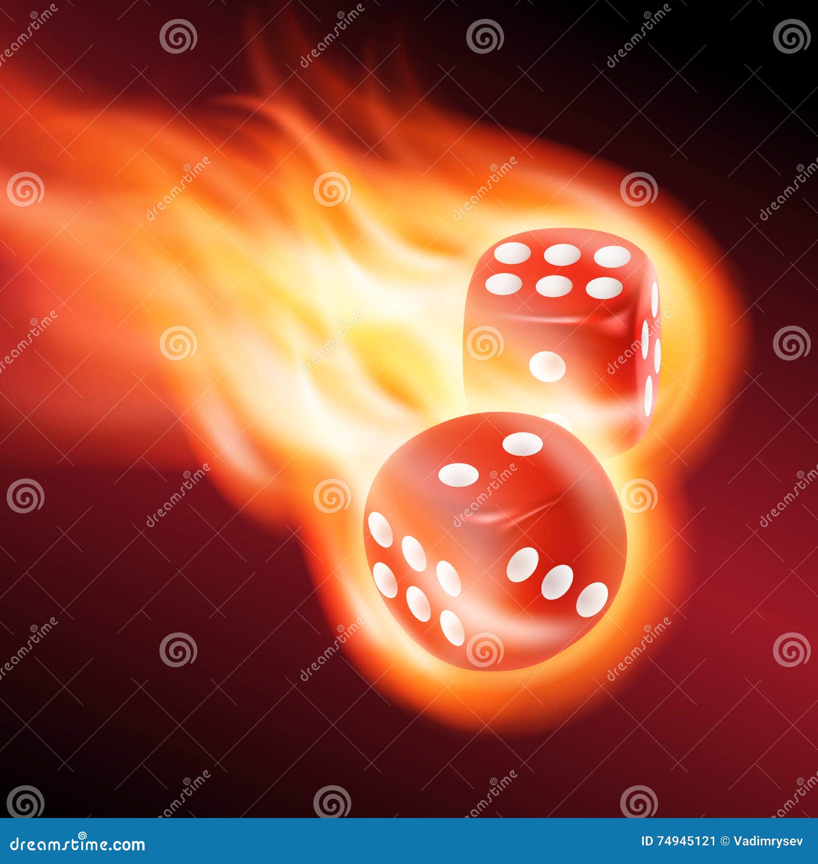 Two red dice in fire. stock vector. Illustration of glow - 74945121