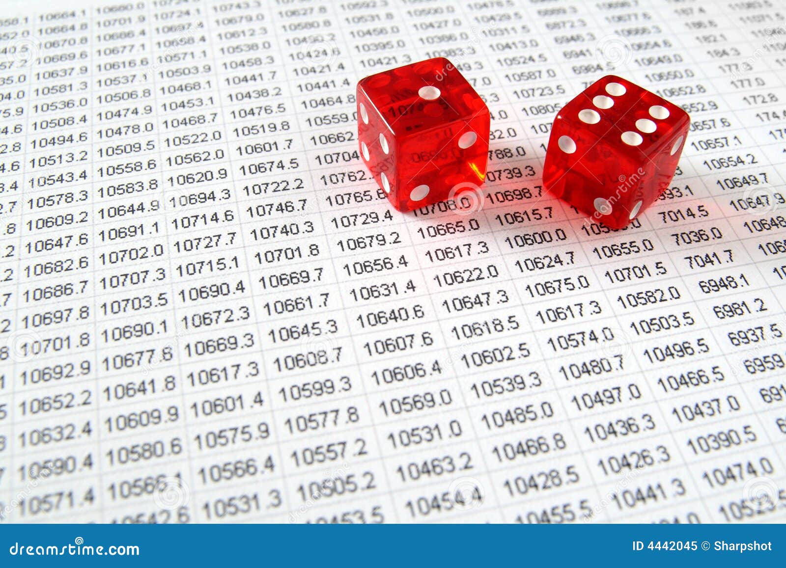 Two Red Dice on a Spreadsheet. Stock Image - Image of chance, print ...