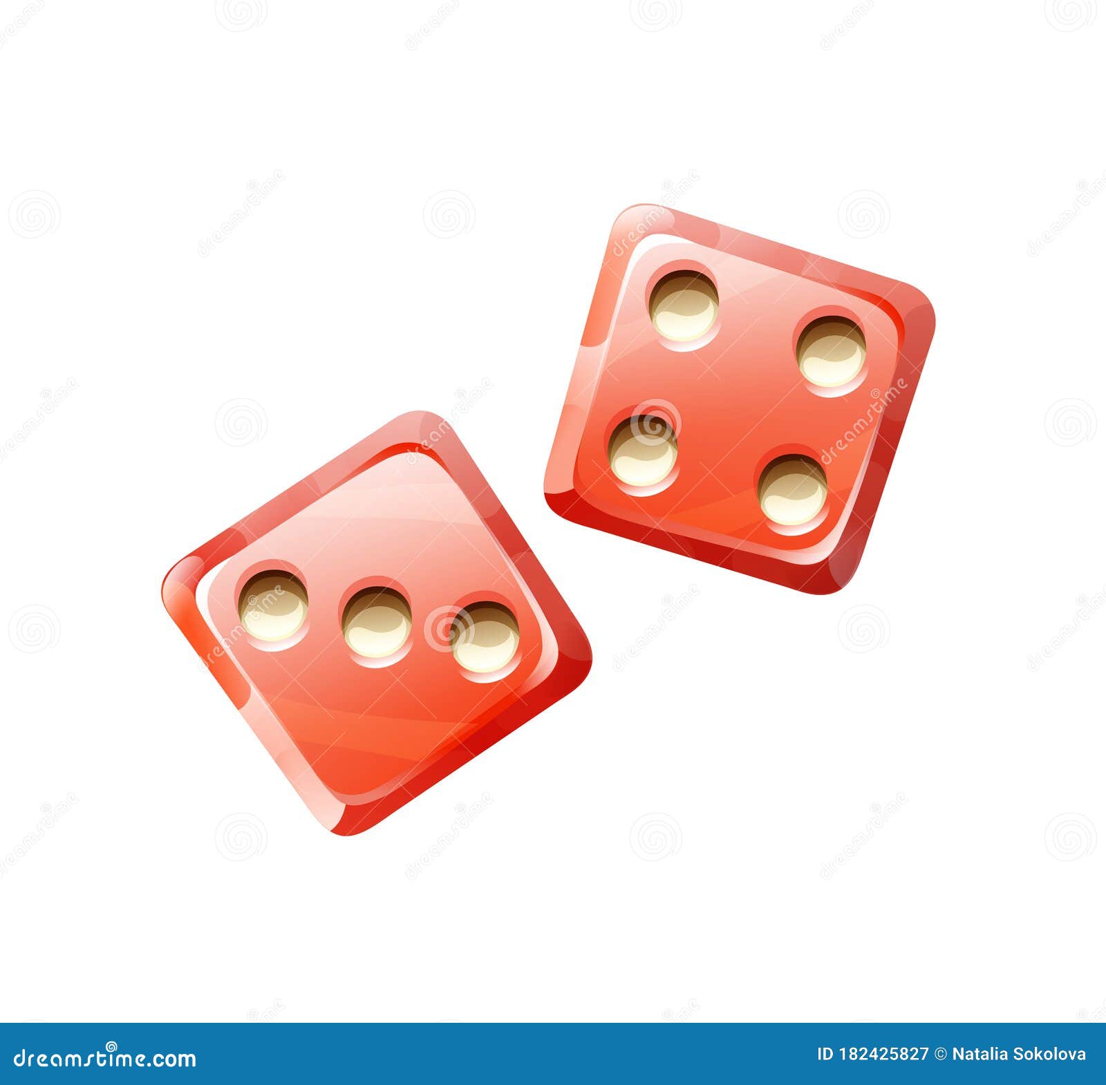 Two Red Dice, Top View. Numbers 3 and 4 Stock Vector - Illustration of ...