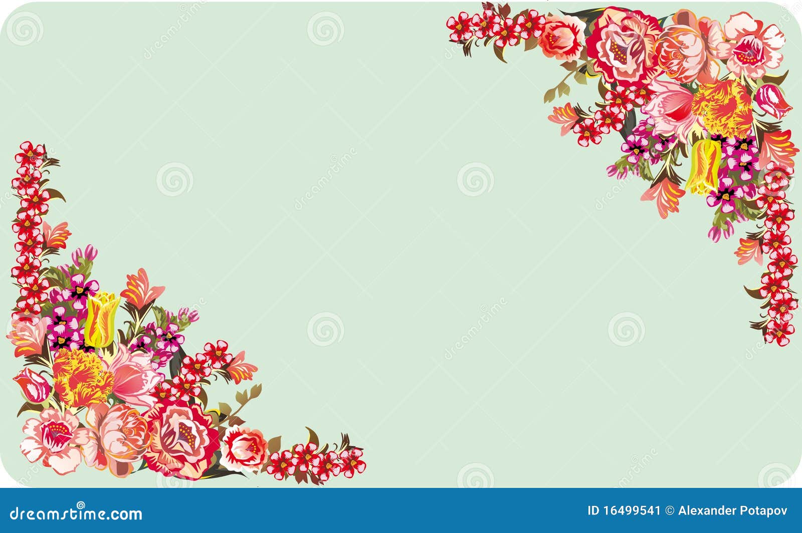 Two Red Floral Corners on Blue Background Stock Vector - Illustration ...