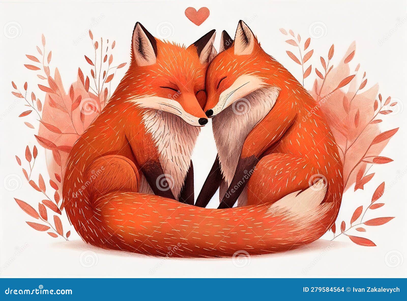 Two Red Foxes In Love Hug Valentines Illustration Ai Generative Stock Illustration