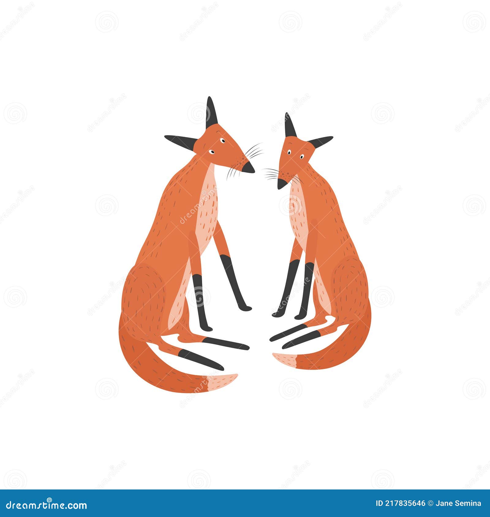 Set Of Red Foxes Sitting And Looking Away, Lying And Walking. Vector ...