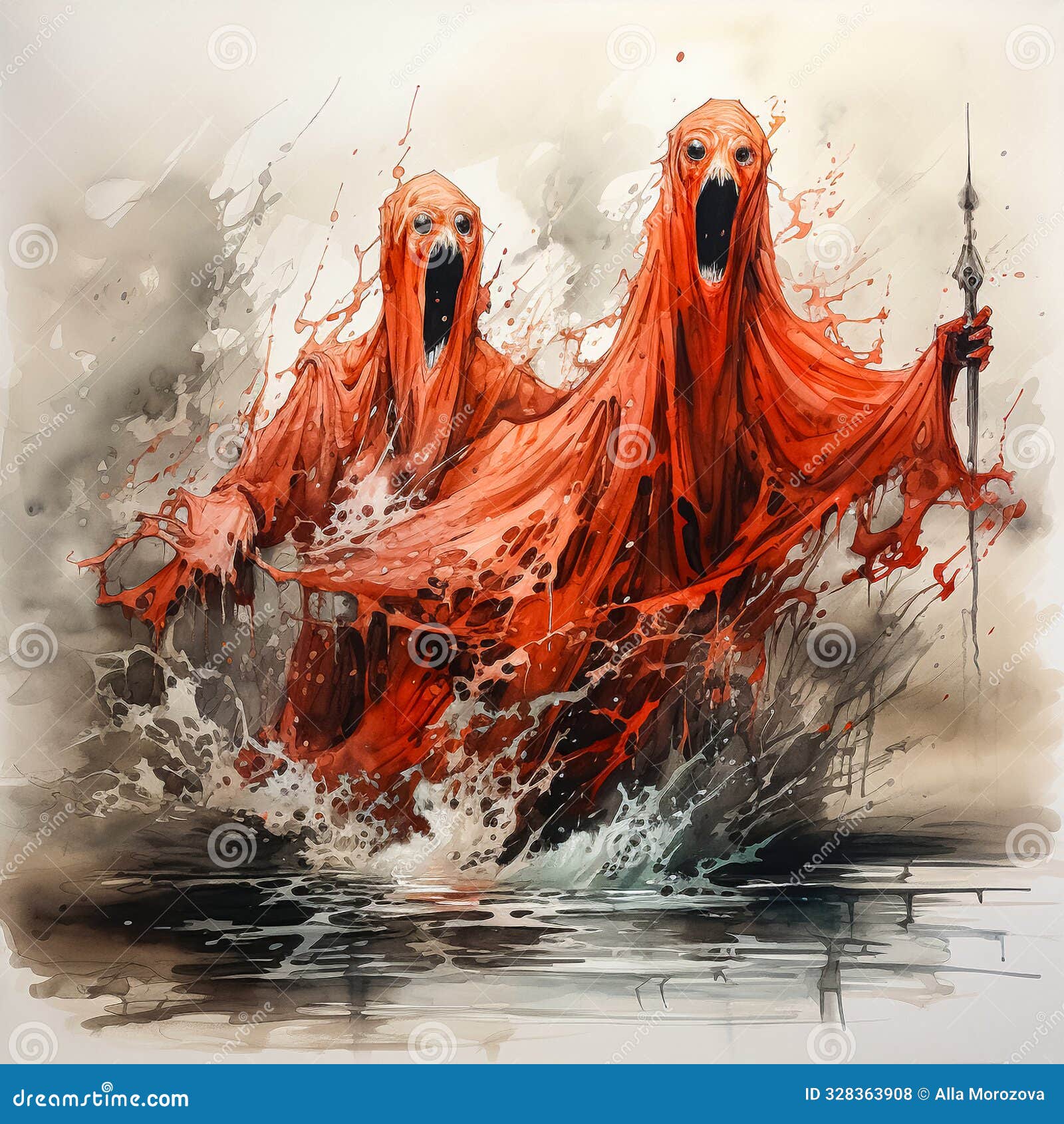 Two Red Ghosts are Splashing in the Water Stock Photo - Image of person ...