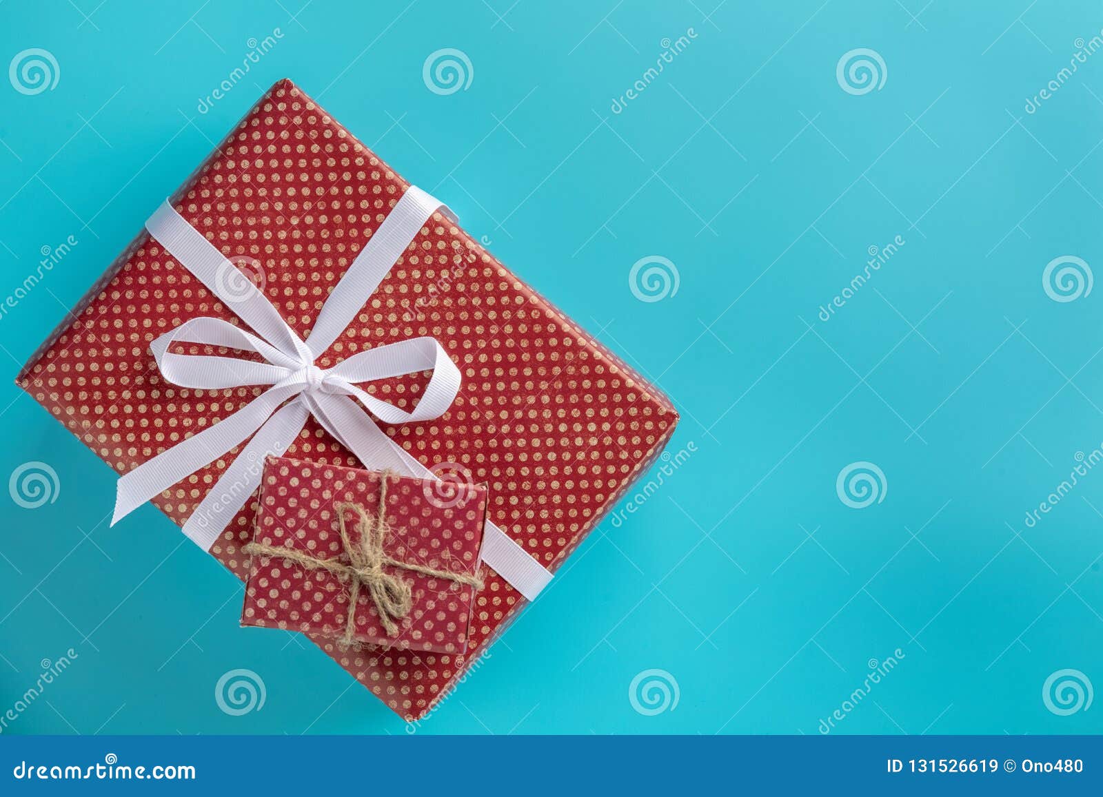 Two Red Gift Box on Blue Background Stock Image - Image of decor ...