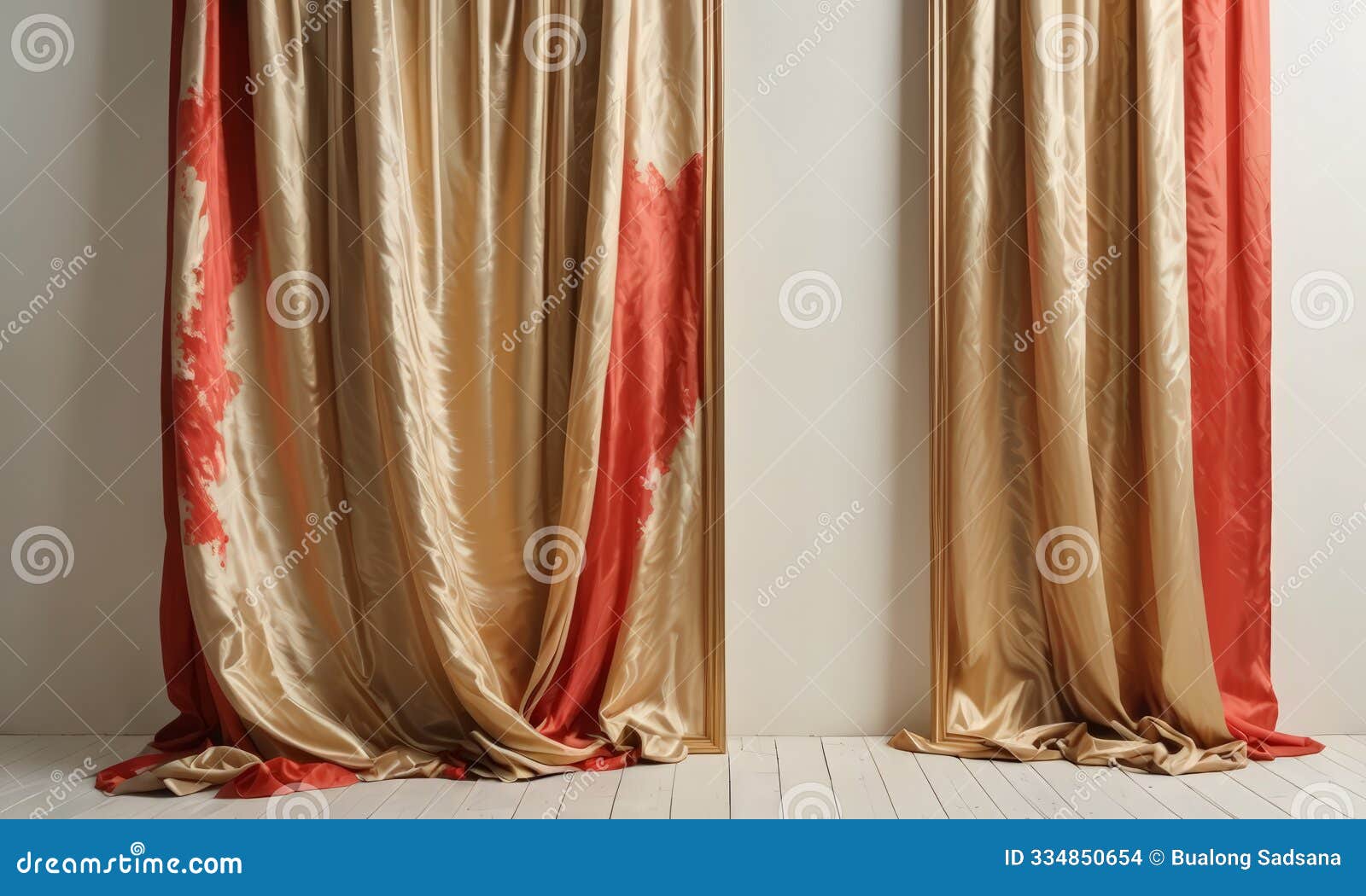 Two Red and Gold Curtains with White Wall Stock Illustration ...