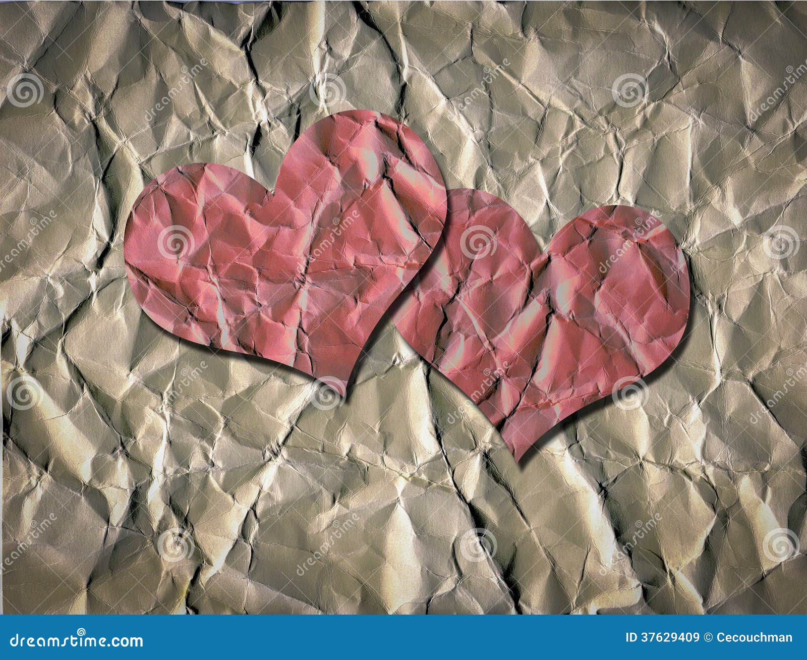 Two Red Hearts on Crumpled Brown Paper Stock Illustration ...