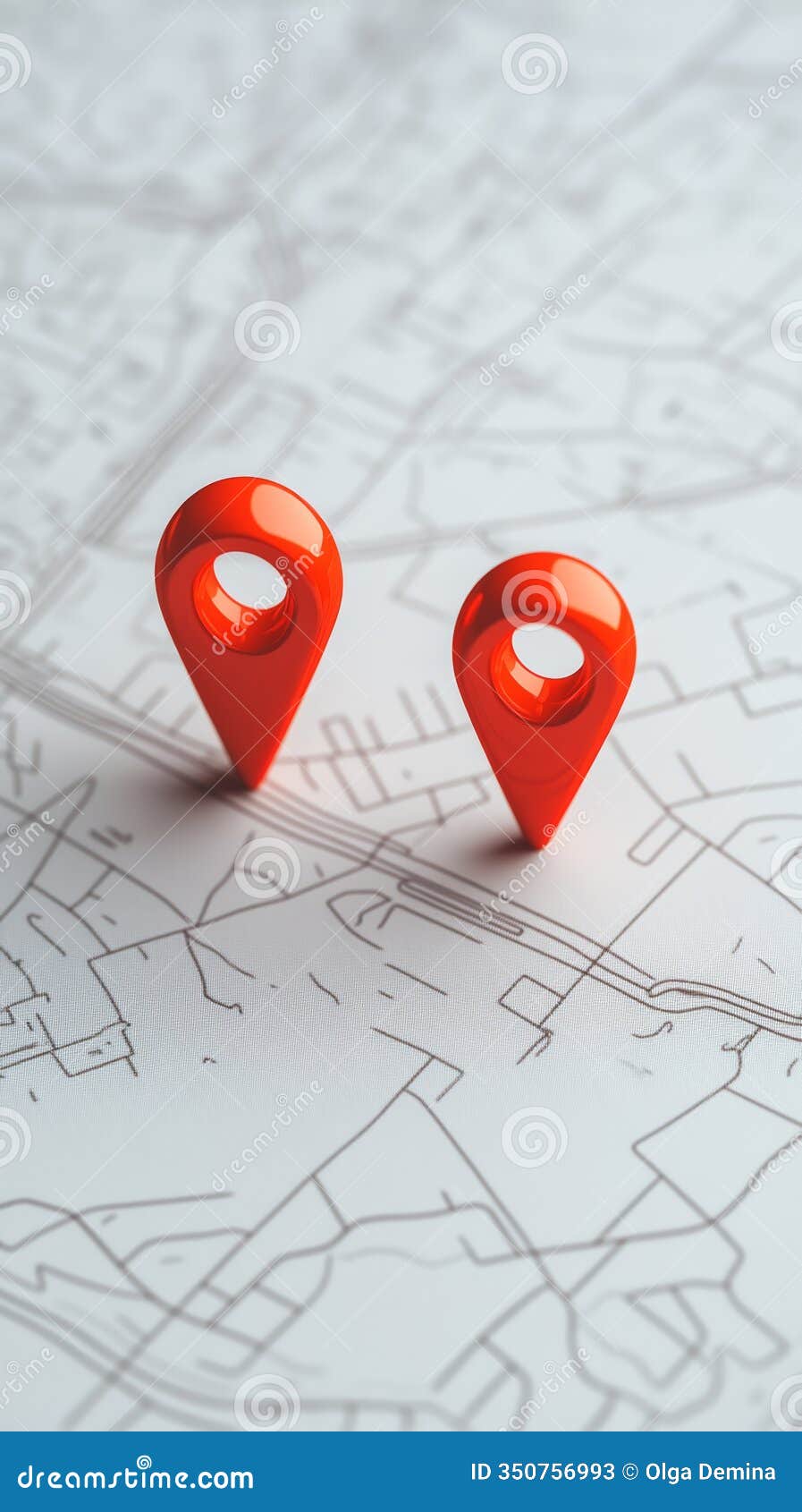Two Red Location Pins Pointing Different Spots on Map for Navigation ...