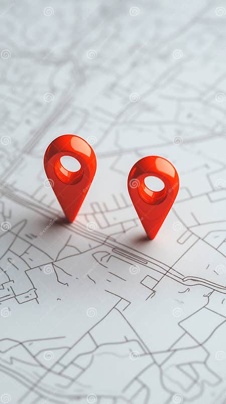 Two Red Location Pins Pointing Different Spots on Map for Navigation ...