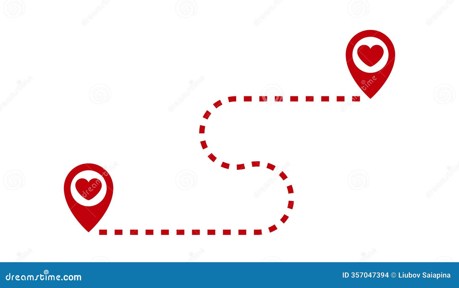 Two Red Markers with Hearts Inside, Connected by a Dashed Line. the ...