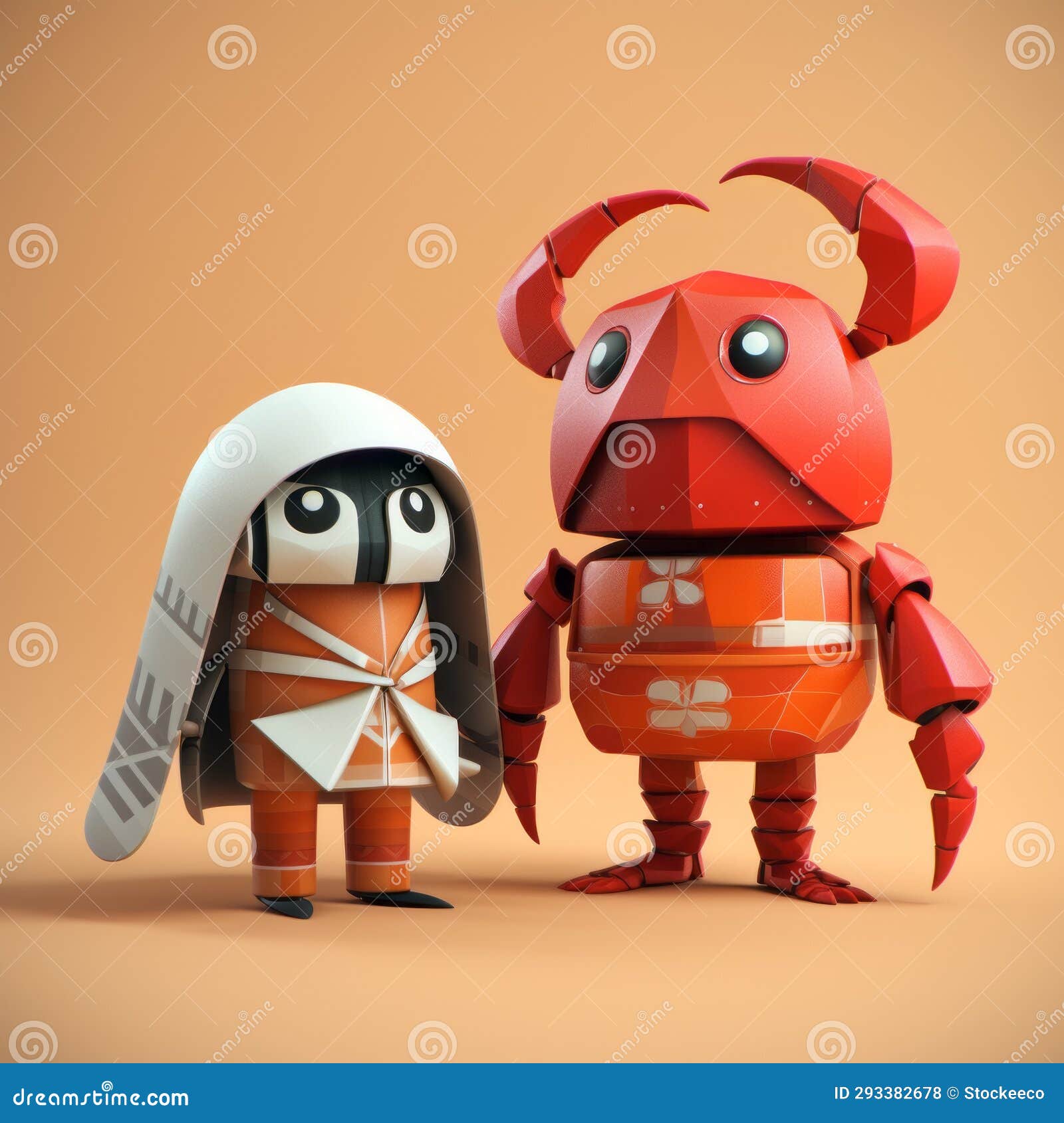 Minimalist 3d Robot Monster with Orange Crab Stock Photo - Image of ...