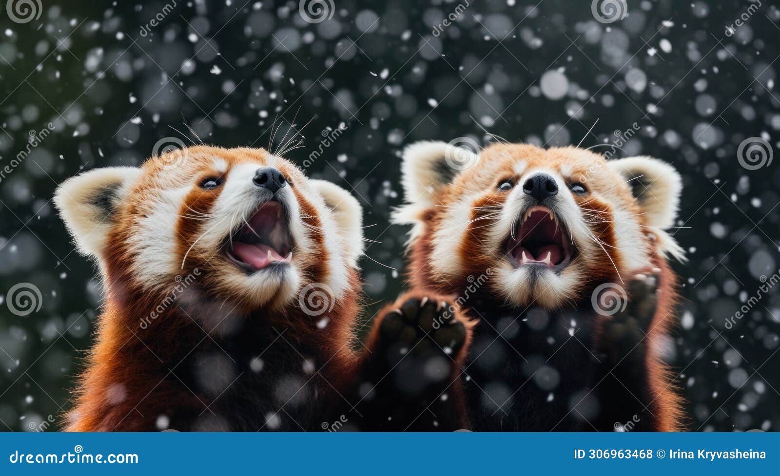 Two Red Panda Cubs Fighting in the Rain with Each Other, Stock Photo ...