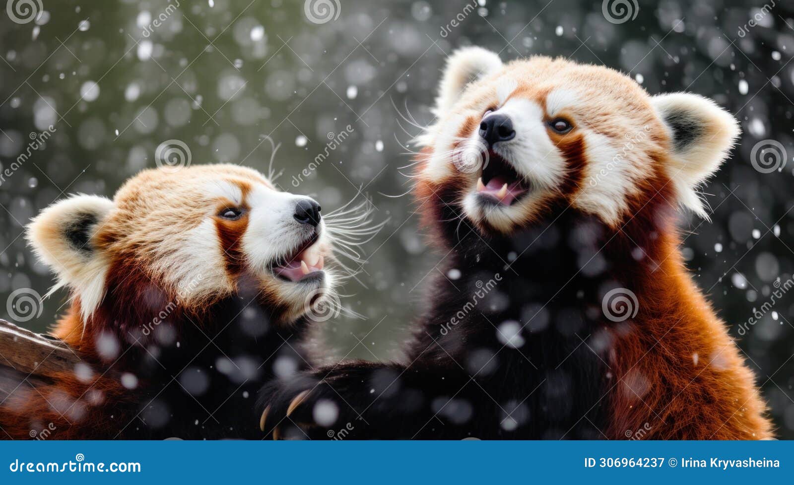 Two Red Panda Cubs Fighting in the Rain with Each Other, Stock Image ...