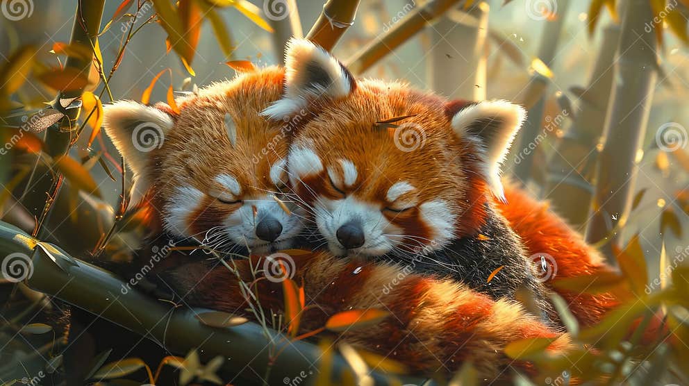 Two Red Pandas Cuddling Together. Stock Image - Image of bonding ...