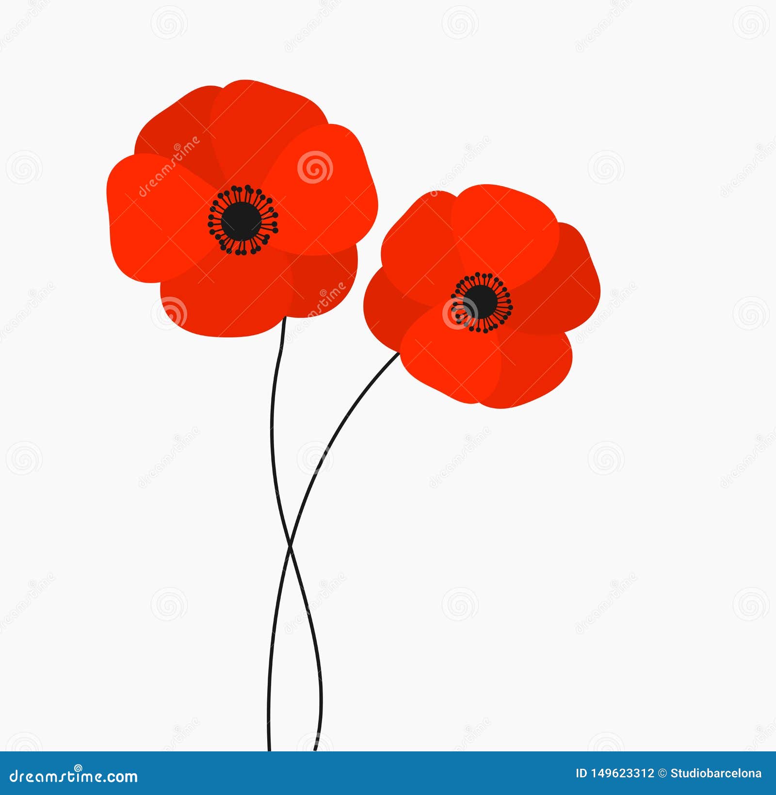 Nature Background With Red Beauty Poppies. Cartoon Vector ...