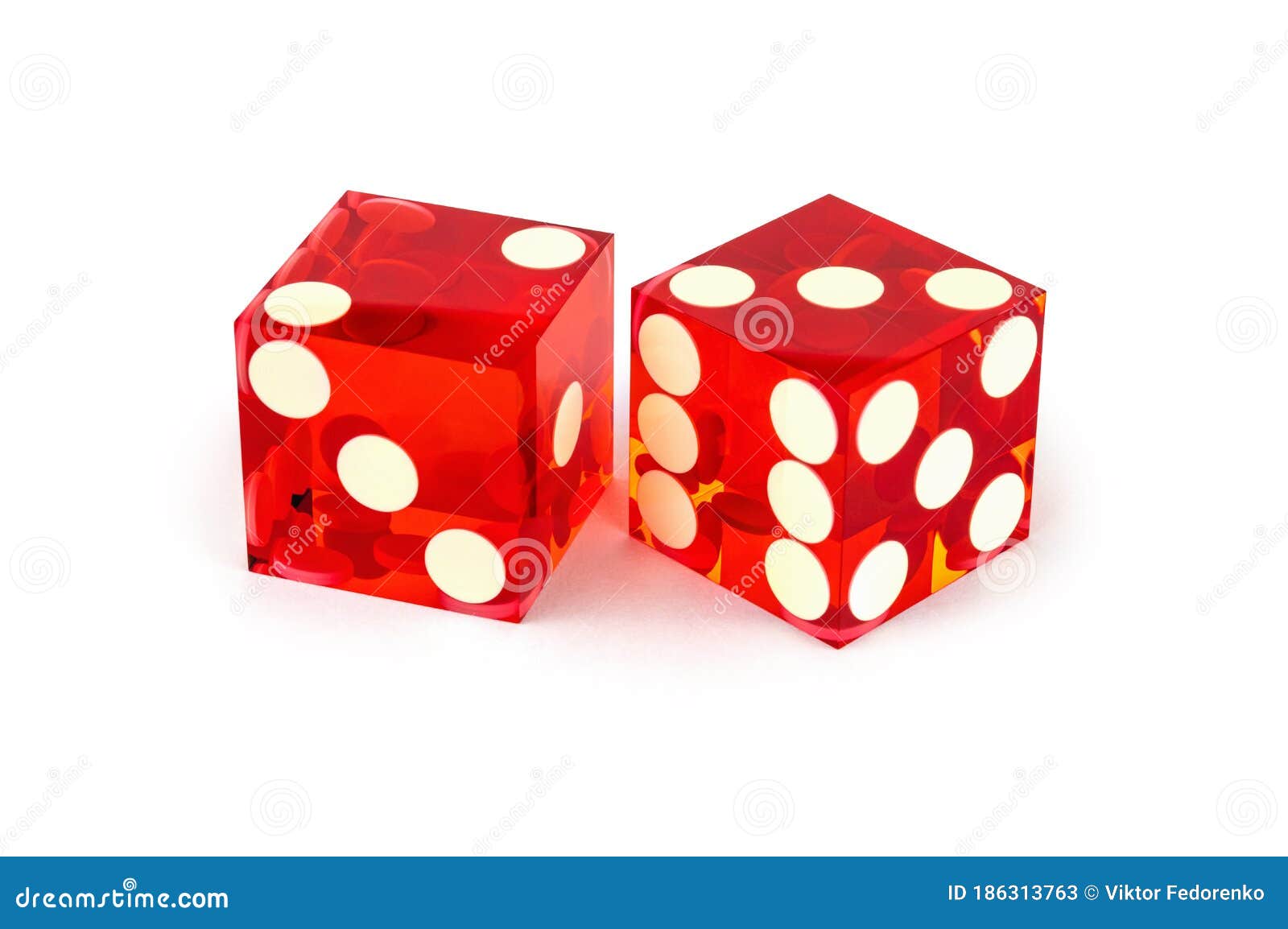 Two Red Glass Dice Isolated on a White Background. Two and Three with a ...