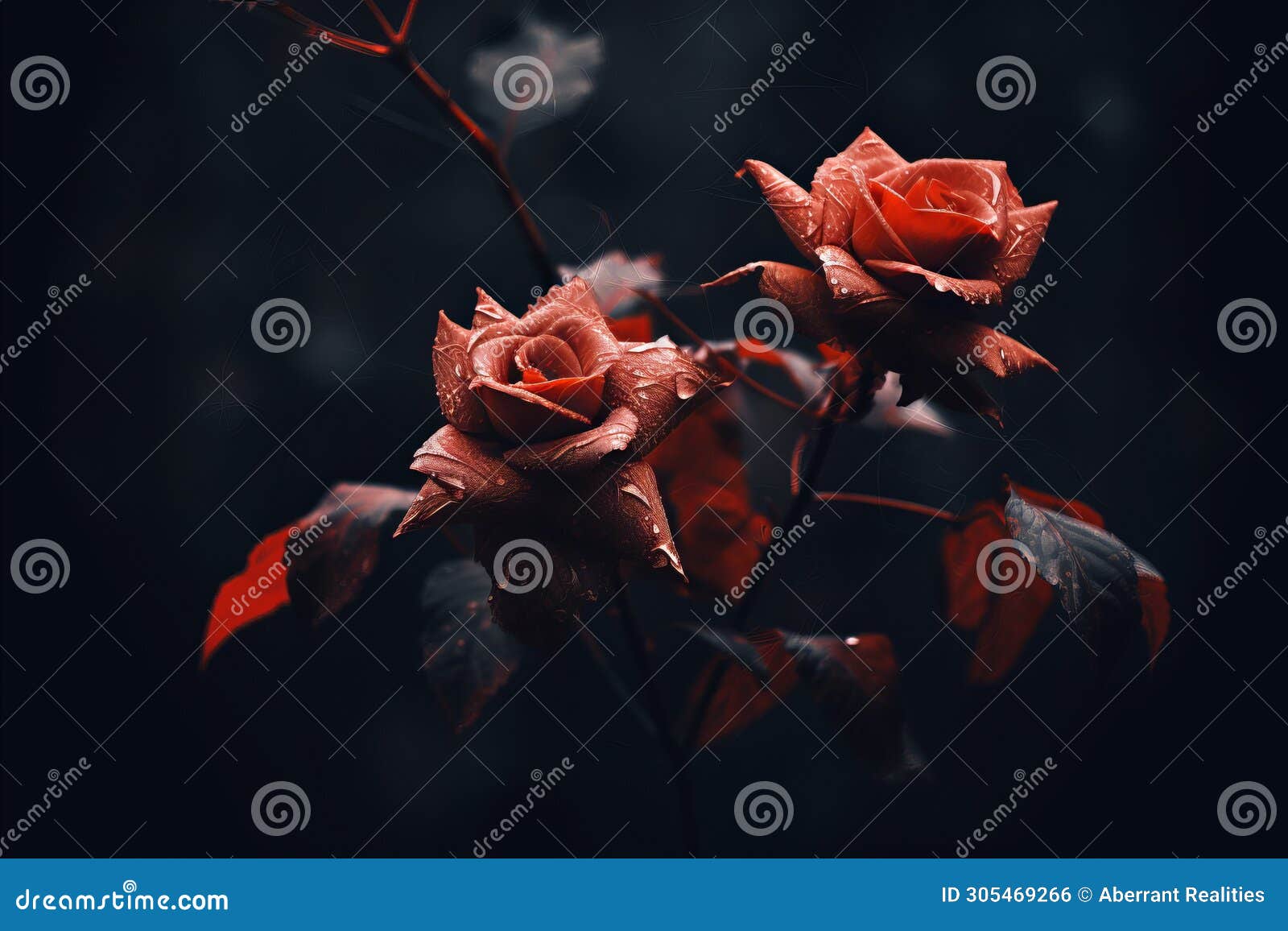 Two Red Roses on a Dark Background Stock Illustration - Illustration of ...
