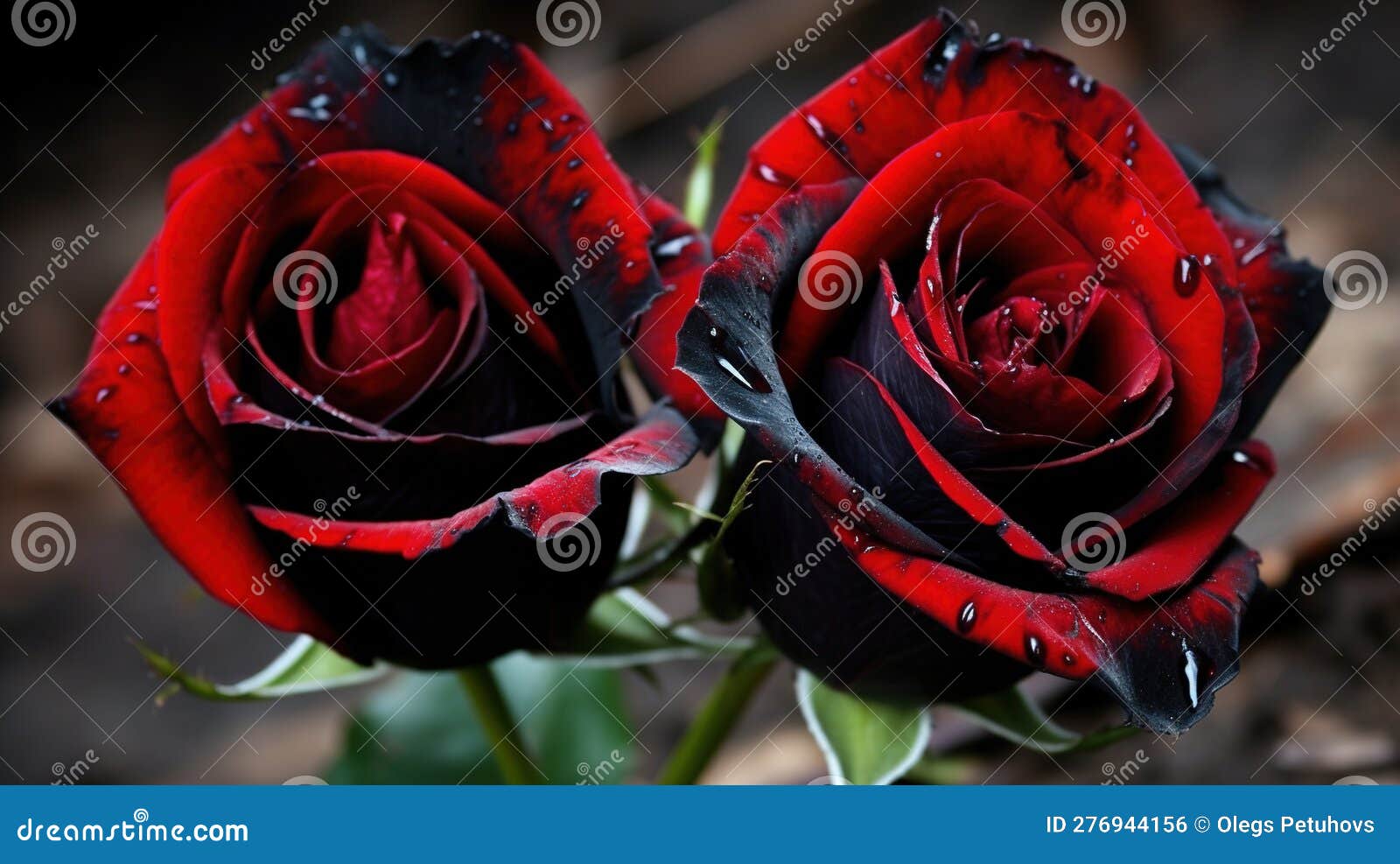 Two Red Roses with Drops of Water on Them are Shown Stock Photo - Image ...