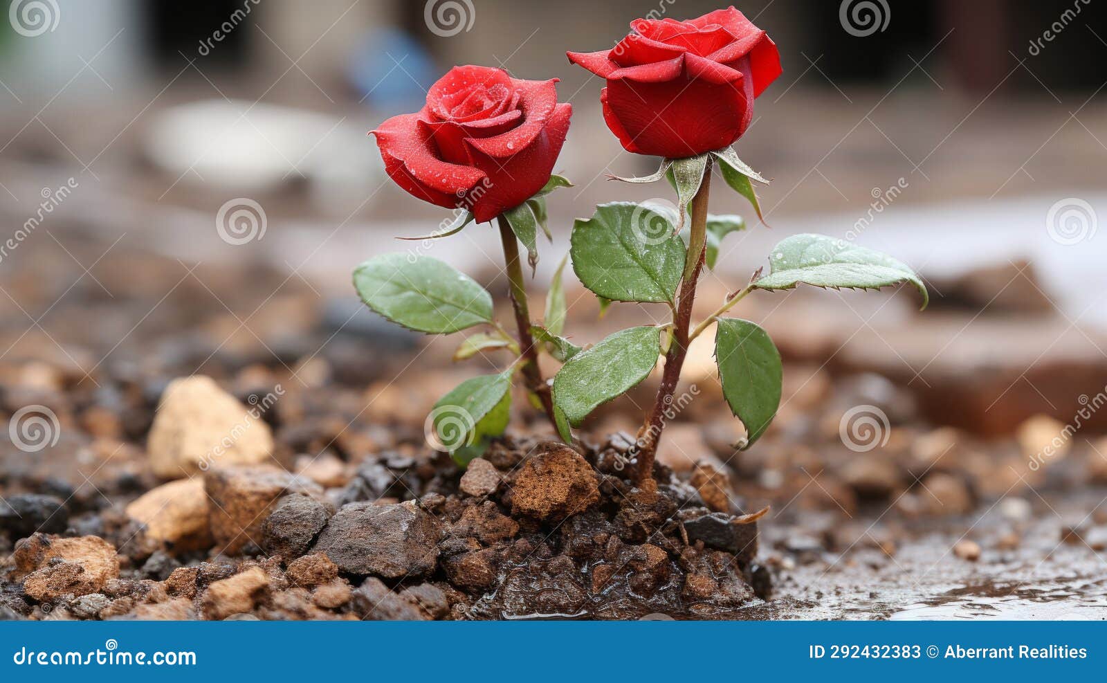 Two Red Roses Growing Out of the Ground Stock Illustration ...