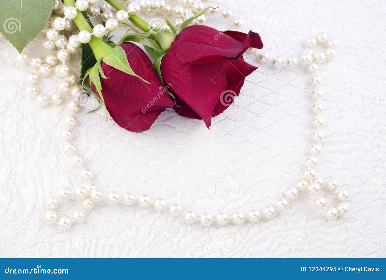 Two Red Roses with Pearls Copy Space Stock Image - Image of color ...