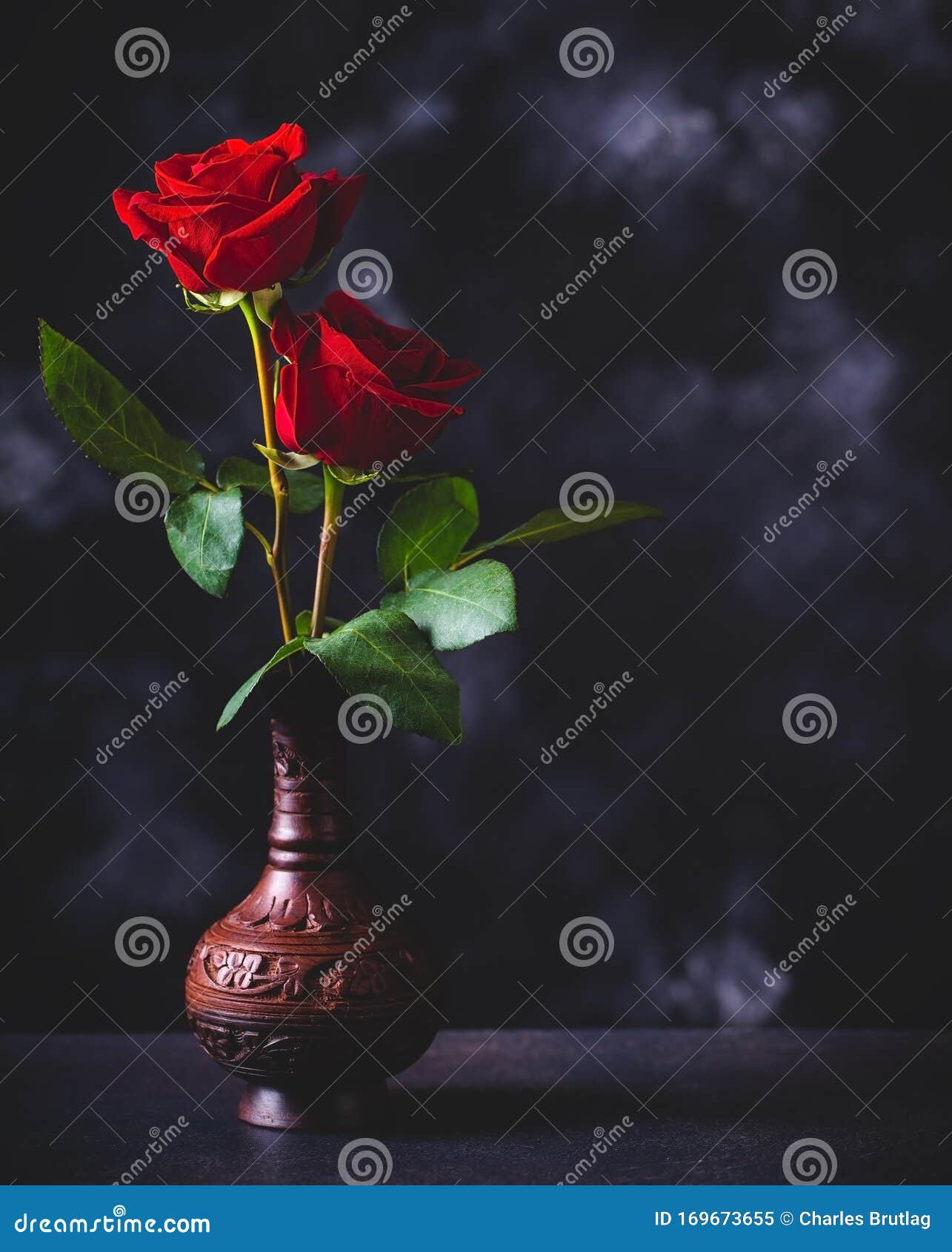 Two Red Roses in a Vase stock image. Image of beautiful - 169673655