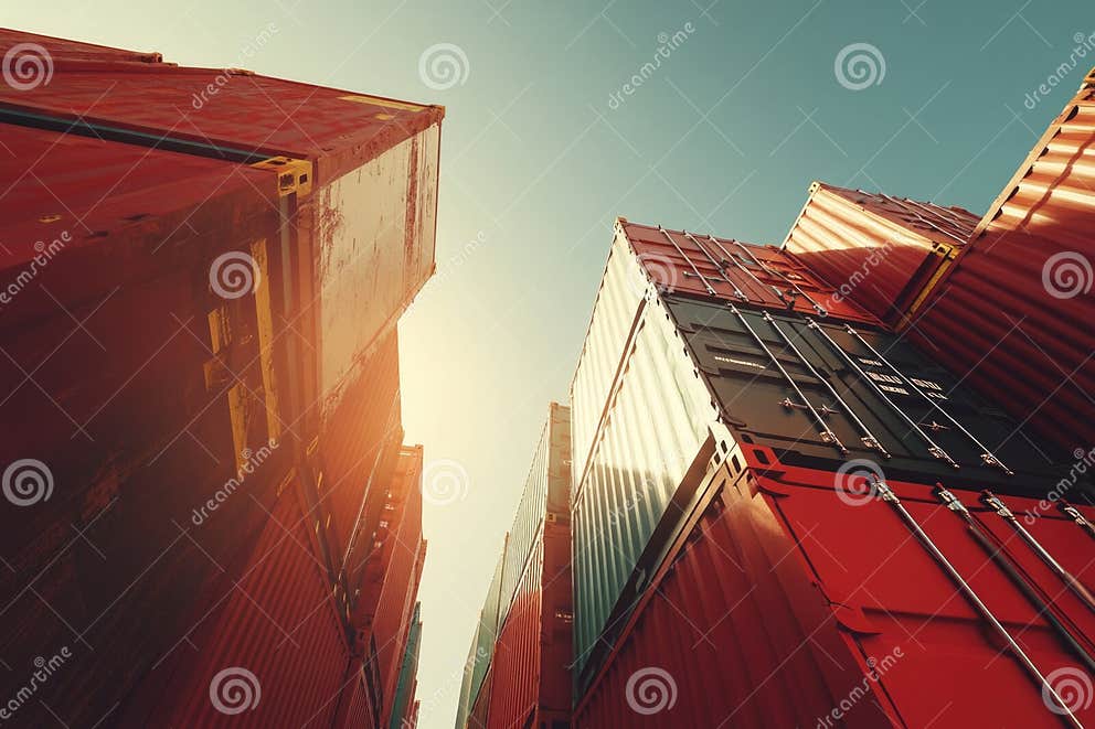Two Red Shipping Containers Sit Side by Side Stock Photo - Image of ...