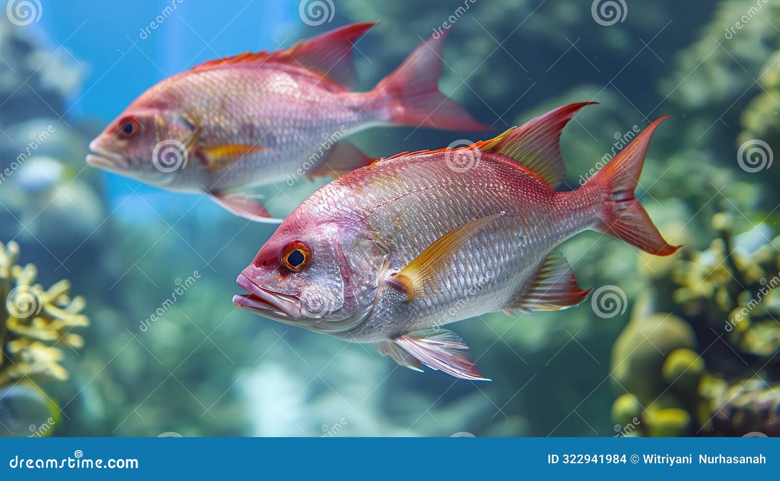 Two Red Snappers Swimming in an Aquarium Stock Illustration ...