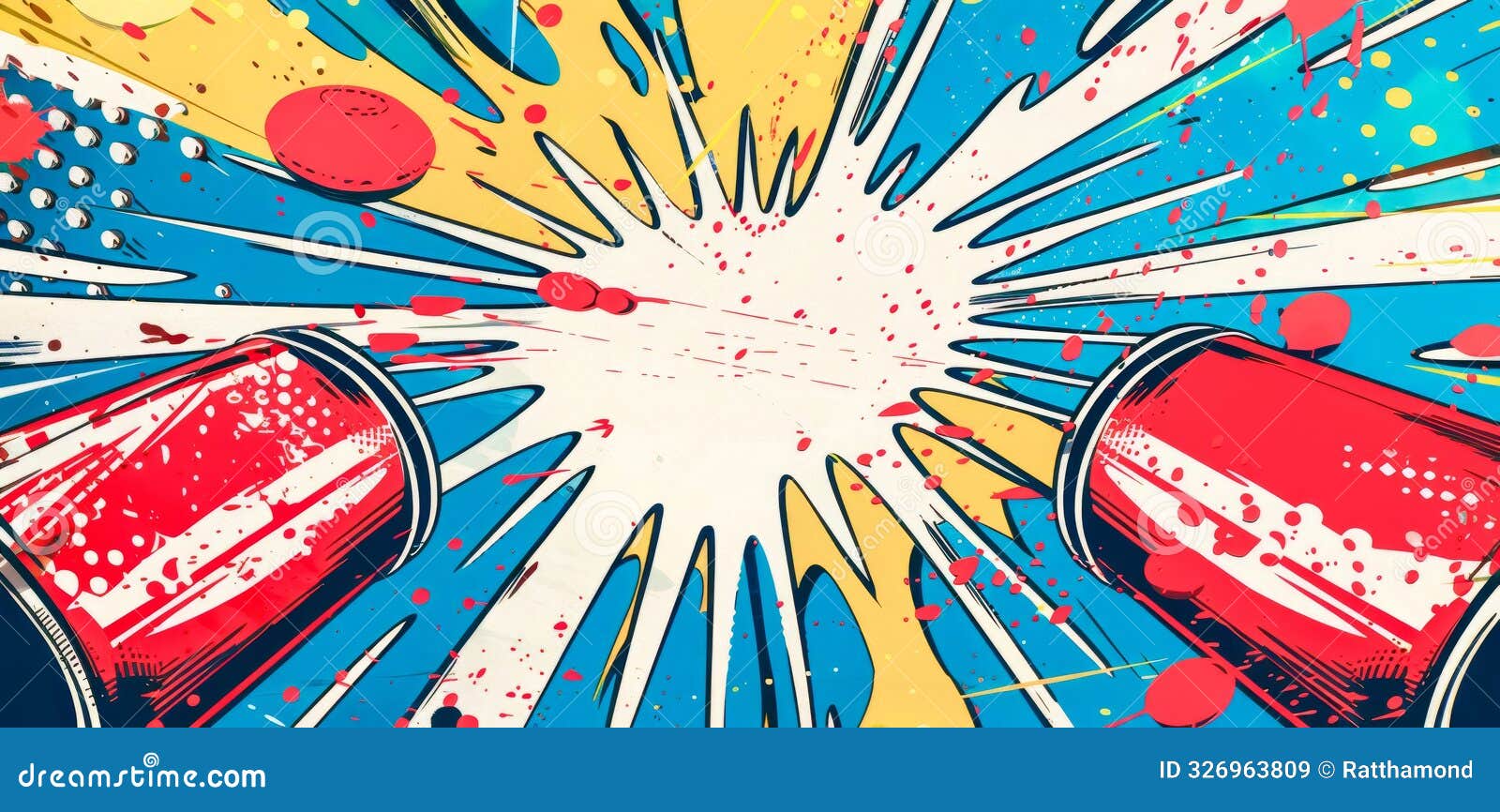 Two Red Spray Paint Cans Explode, Surrounded by a Splash of White Paint ...