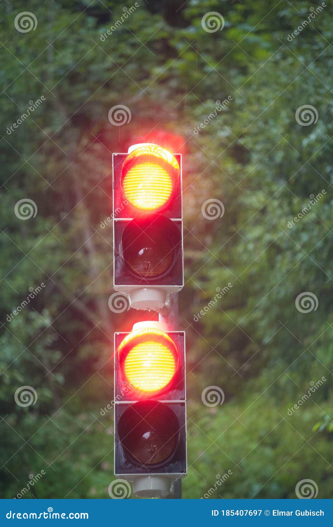 Two Red Traffic Lights with Green Background Stock Image - Image of ...