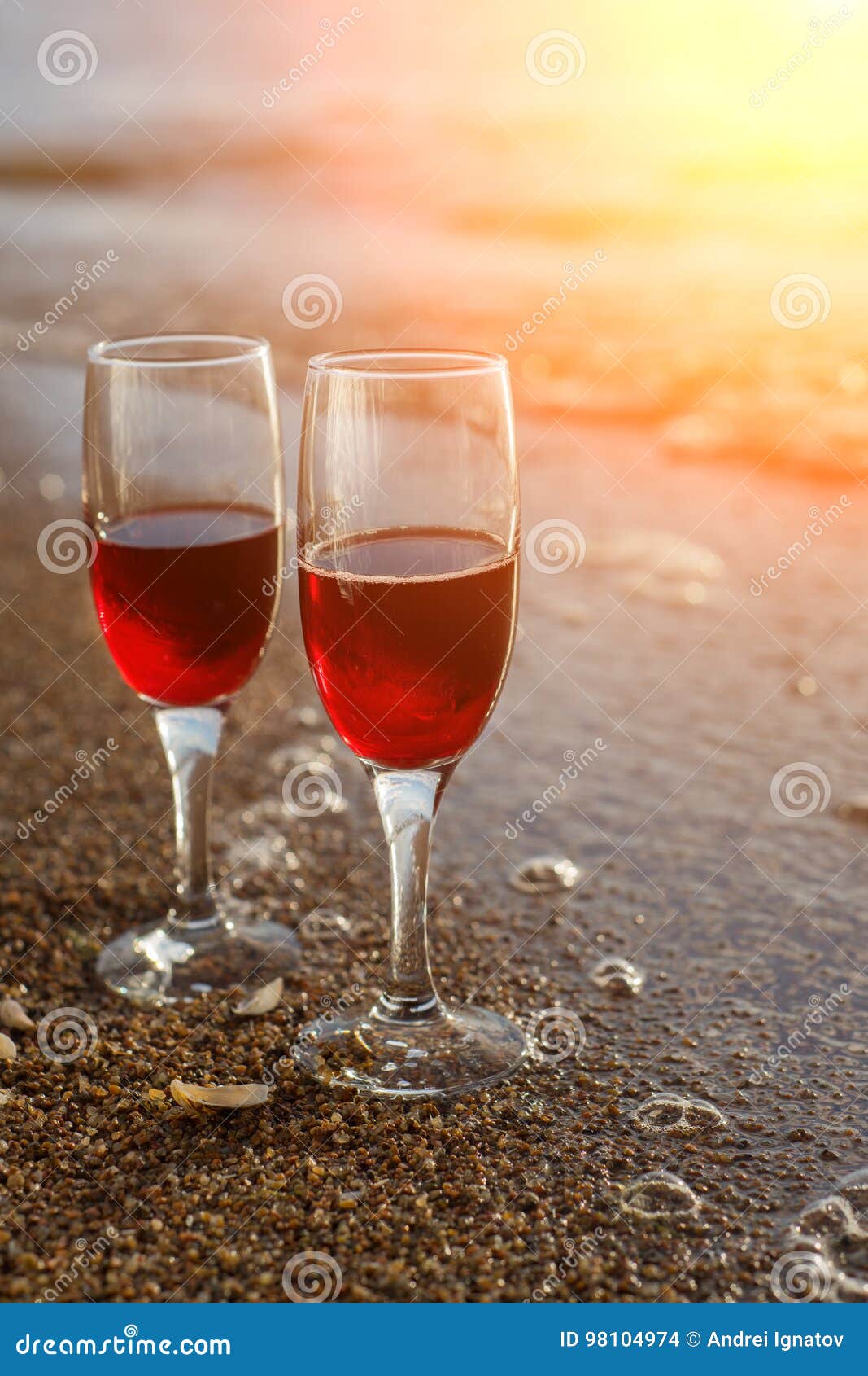 Two Red Wine Glasses in Front of the Setting Sun. Stock Photo - Image ...