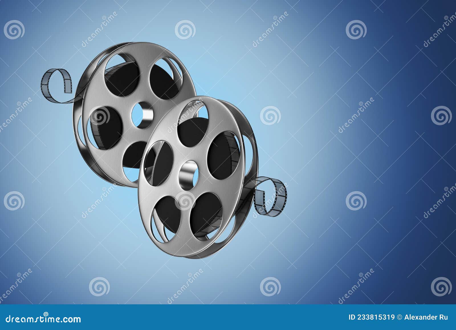 Two Reels with Film Strip on a Blue Background. 3d Render Stock ...