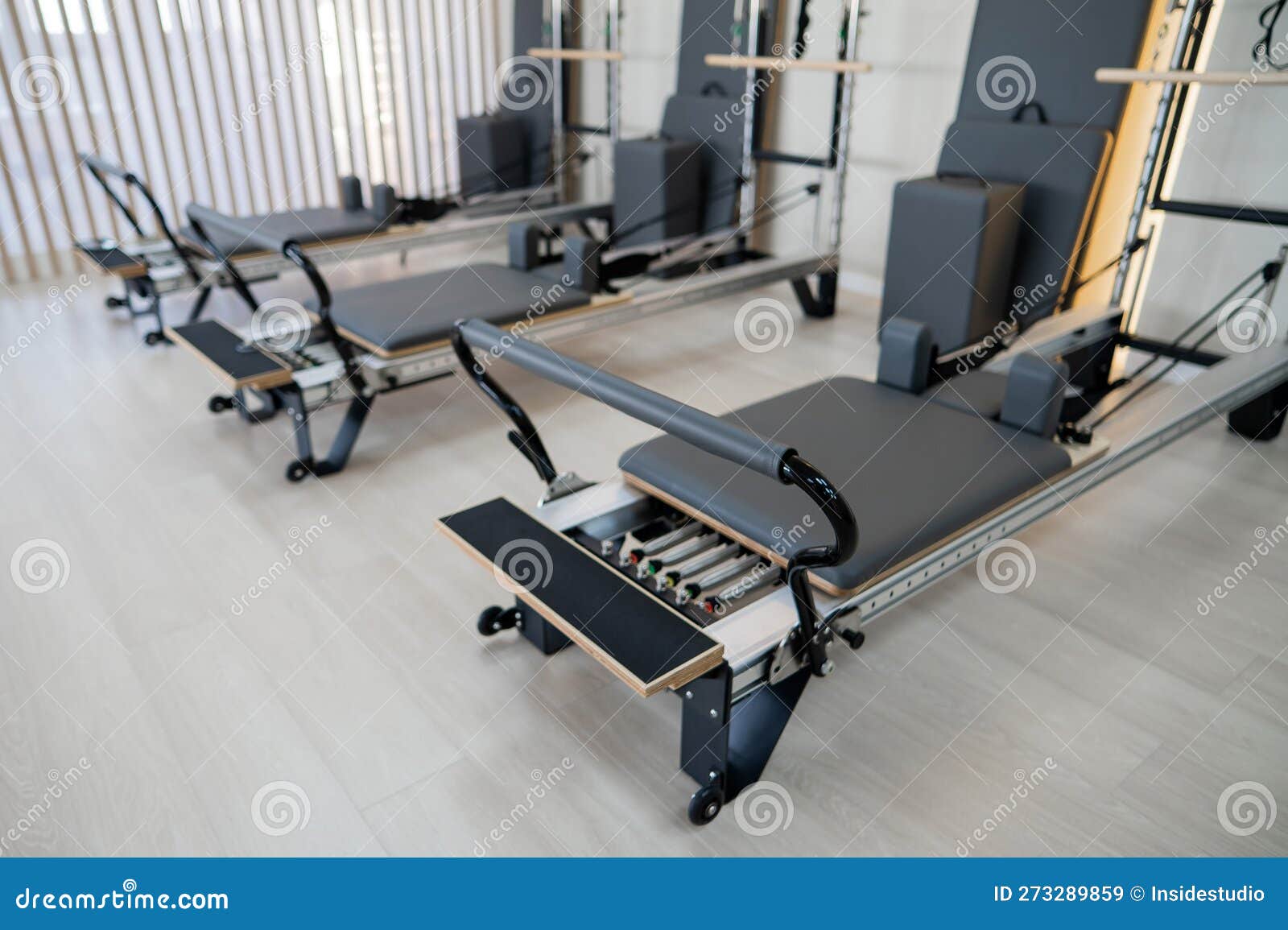 Two Reformer Machines. Pilates Studio without People. Stock Image ...