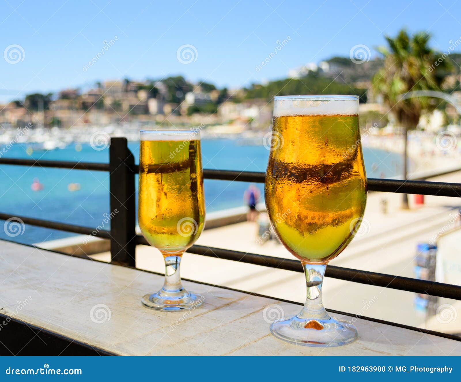 His and Hers Ice Cold Beers on a Hot Summer Day with a View Stock Photo ...