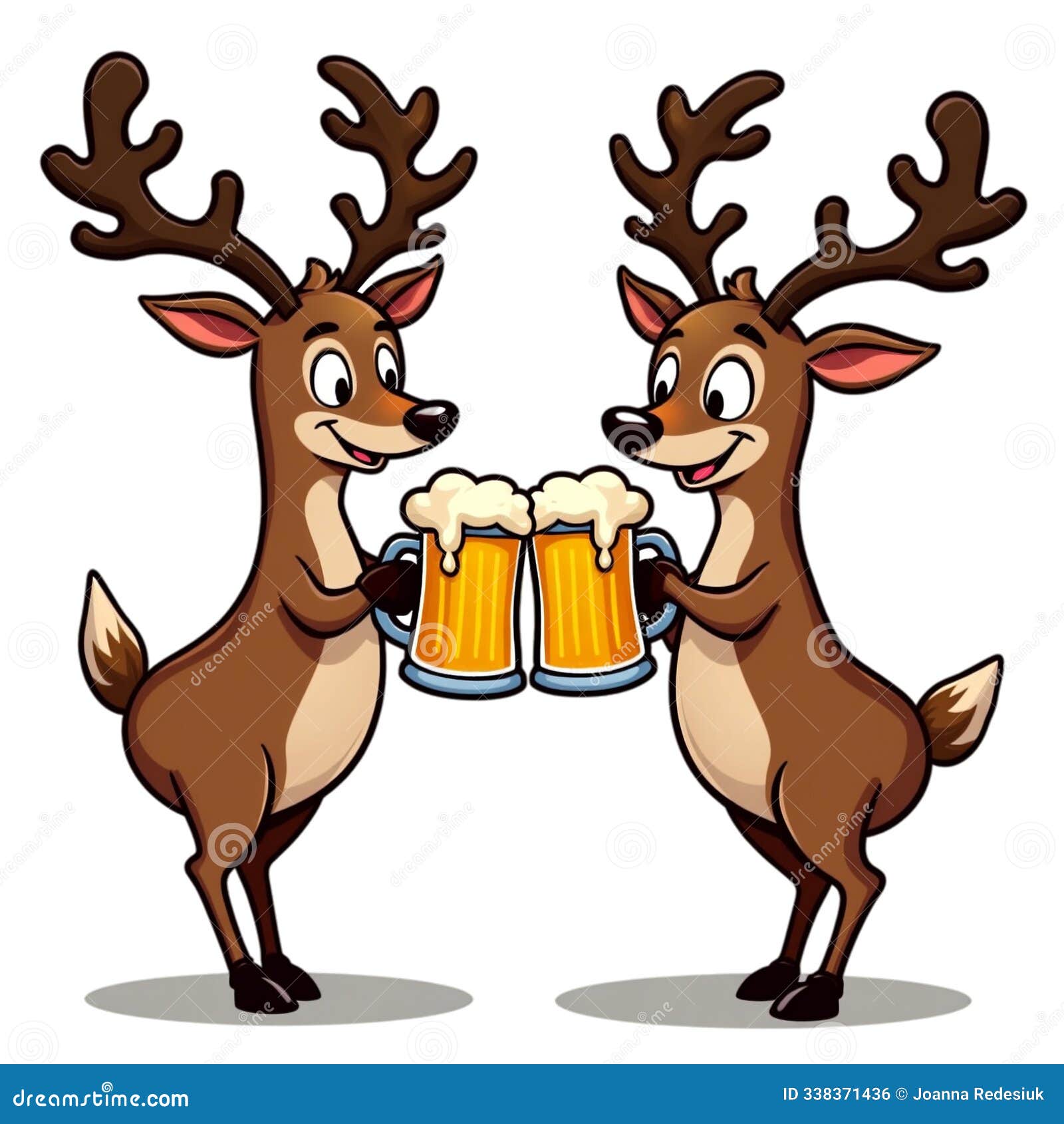 Two Reindeer are Clinking Beer Mugs Together Stock Illustration ...