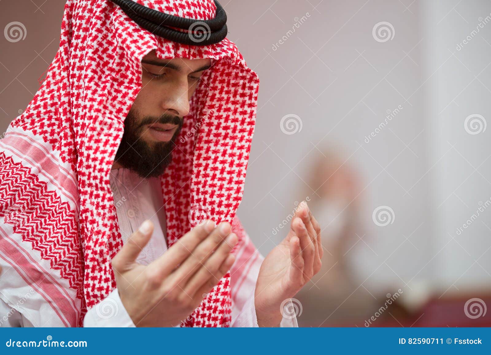 Two Religious Muslim Man Praying Together Inside The Mosque Royalty ...